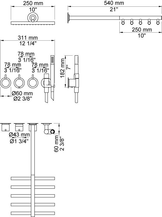 Vola 5471R-051 Termostat brusebatteri til indbygning med hoved-& håndbruser - Vælg farve