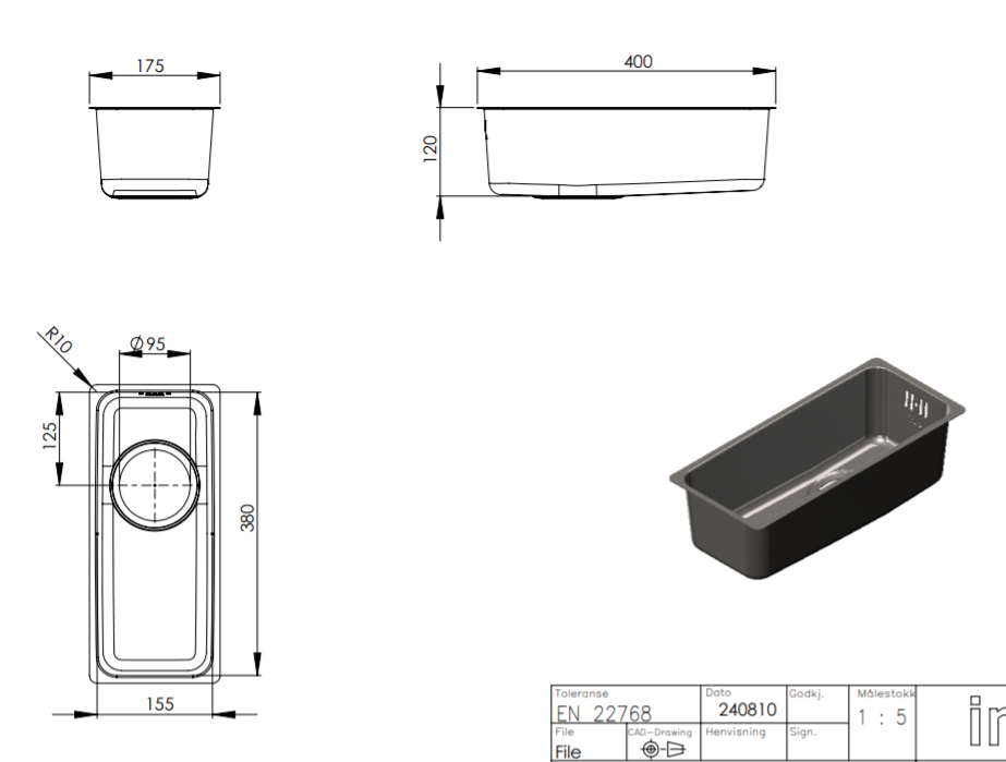 Intra Frame vask til underlimning m/strainer 201mm