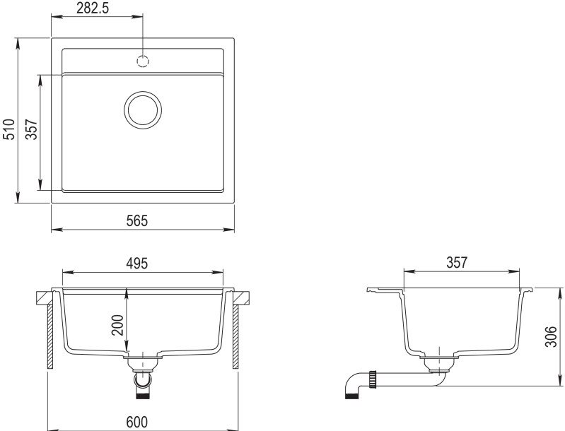 Lavabo Flow 60 Køkkenvask | Sort vask | messing afløb