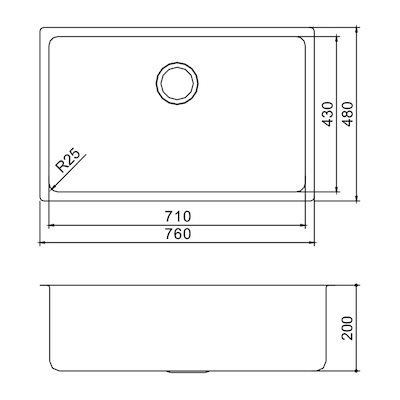 Secher Kolding køkkenvask 740 x 420 mm. Rustfrit stål