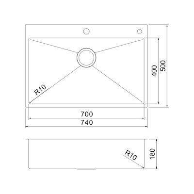 Secher Kolding 700 BK2 køkkenvask 745 x 500 mm. Rustfrit stål