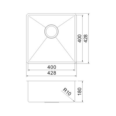 Secher Kolding 400 køkkenvask 428 x 428 mm. Rustfrit stål