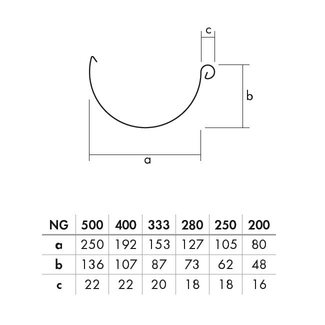 Rheinzink tagrende 280x0,7mm (11) halvrund, 3 m