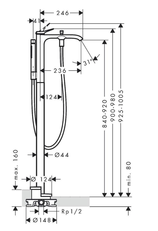 Hansgrohe Vivenis karsøjle t/gulv mat sort