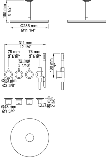Vola 5471R-061A Termostat brusebatteri Hoved-& Håndbrus - Vælg farve