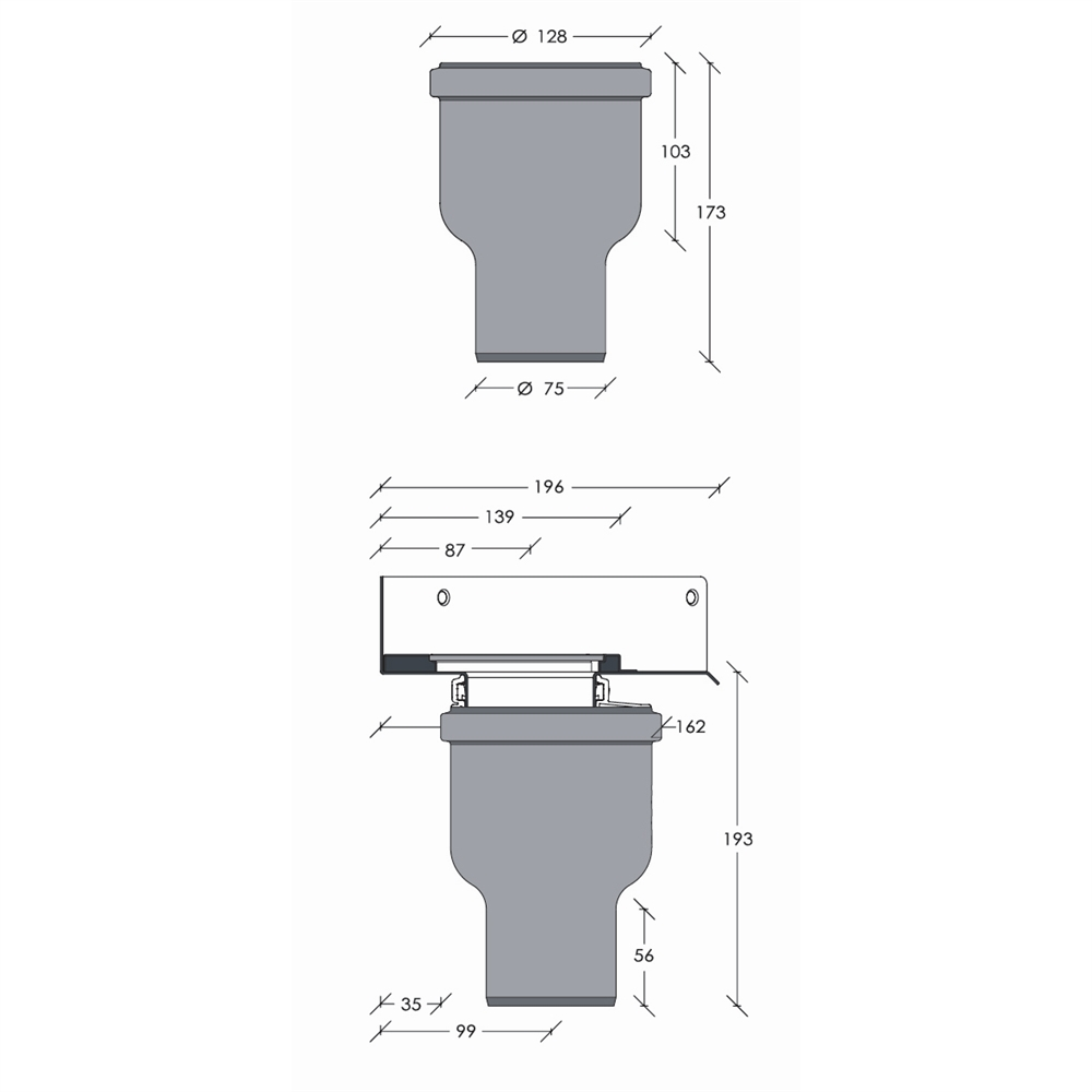 Unidrain 2412 Hjørne udløbshus 75 mm Lodret