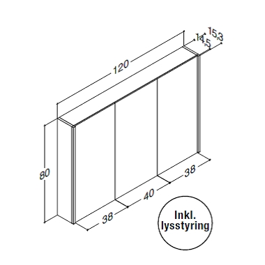 Dansani Ambi 120 Spejlskab, lodret sidelys - Vælg variant